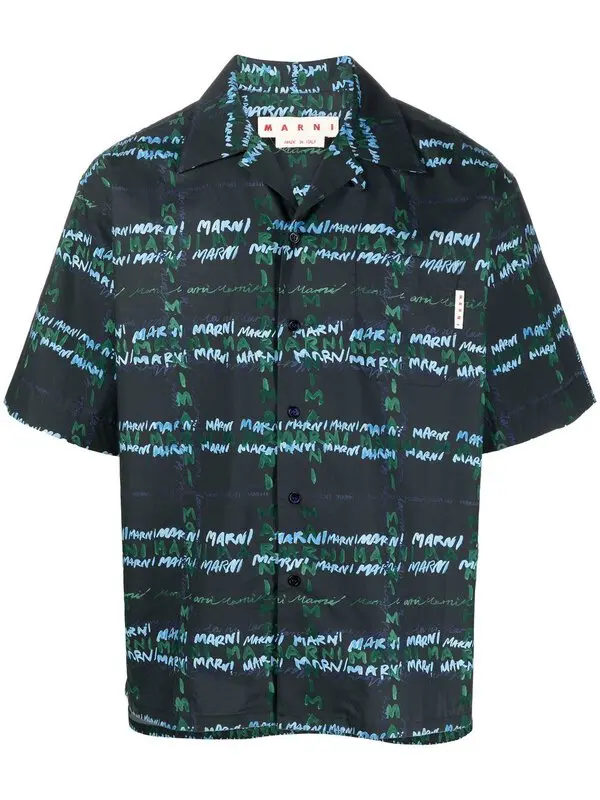 Marni All-over Logo-print Shirt - Blue