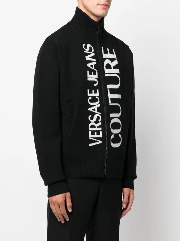 Versace Logo-embroidered Zipped Cardigan