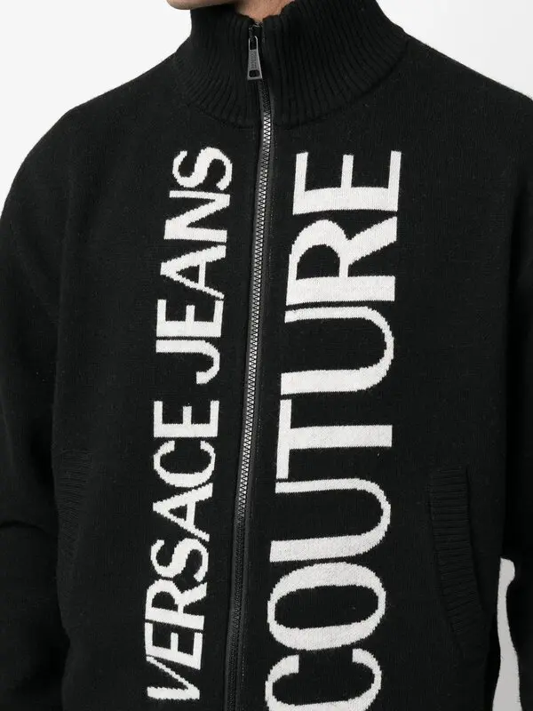 Versace Logo-embroidered Zipped Cardigan