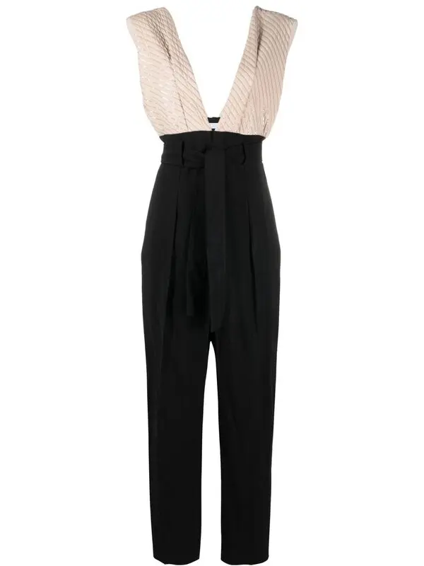 Brunello Cucinelli V-neck Belted Jumpsuit - Black