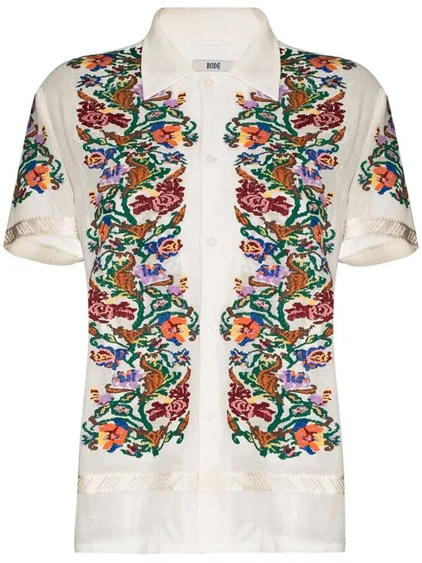 BODE Floral-jacquard Short-sleeve Shirt