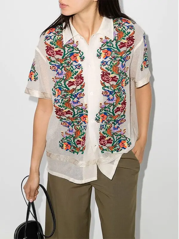 BODE Floral-jacquard Short-sleeve Shirt