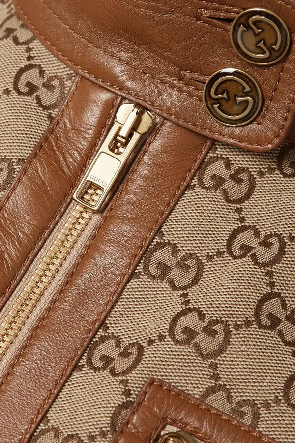 Gucci Aria Leather-trimmed Logo-jacquard Cotton-blend Canvas Jacket