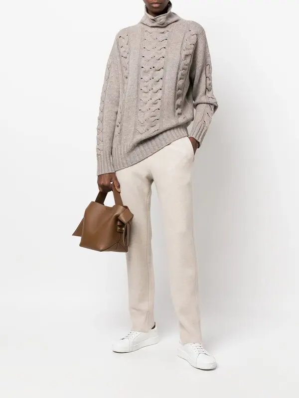 Lorena Antoniazzi Beige Virgin Wool-cashmere Blend Knitted Track Pants
