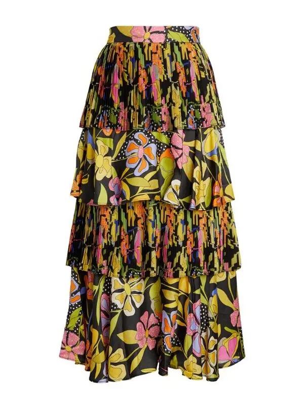 Celiab Tiered Passiflora Midi Skirt