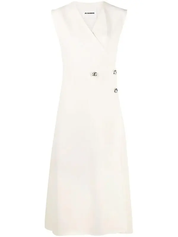 JIL SANDER Virgin Wool Mix Slouch Tuxedo Dress