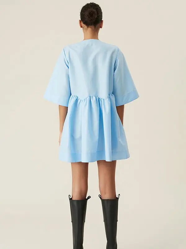 GANNI Blue Tafetta Oversized Wrap Mini Dress