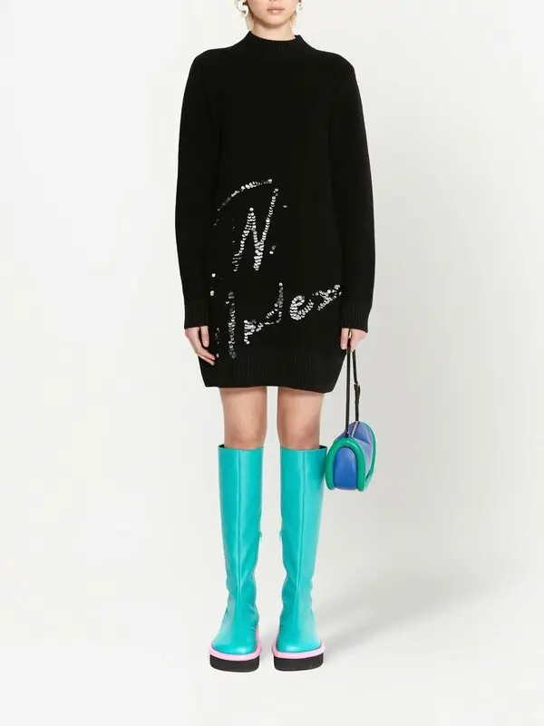JW Anderson Sequins-logo Knitted Minidress