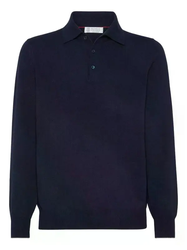 Brunello Cucinelli Long-sleeved Cashmere Polo Shirt - Blue