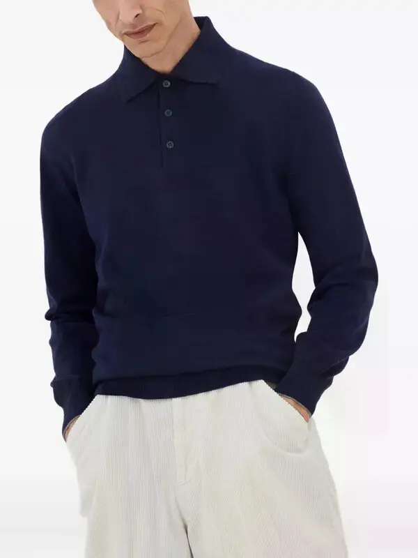 Brunello Cucinelli Long-sleeved Cashmere Polo Shirt - Blue