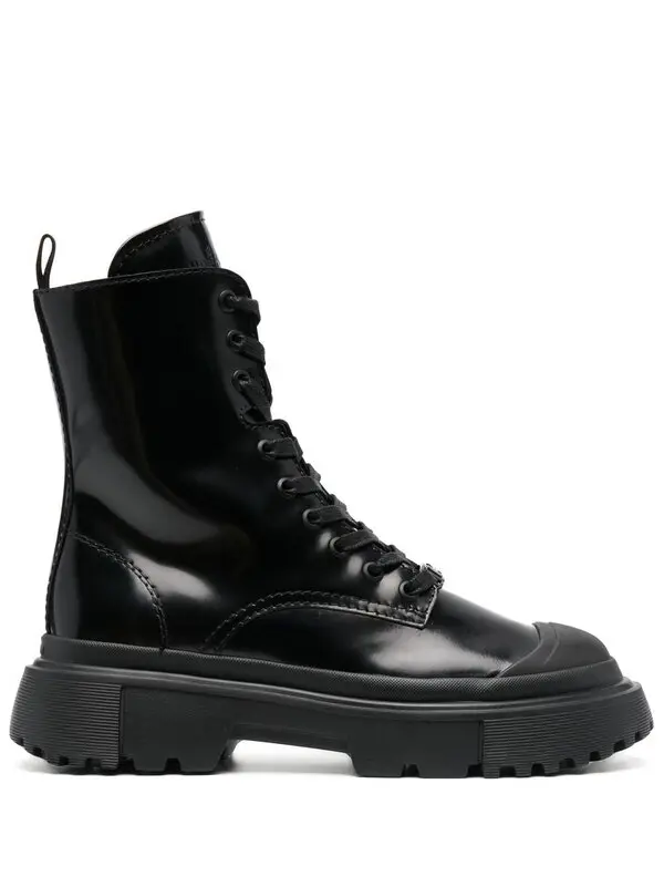 Hogan Lace-up Combat Boots - Black