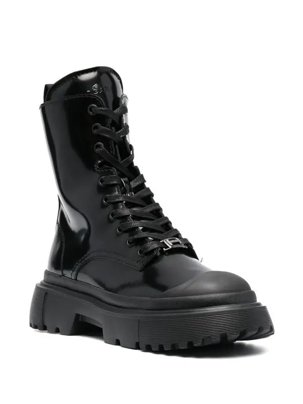 Hogan Lace-up Combat Boots - Black