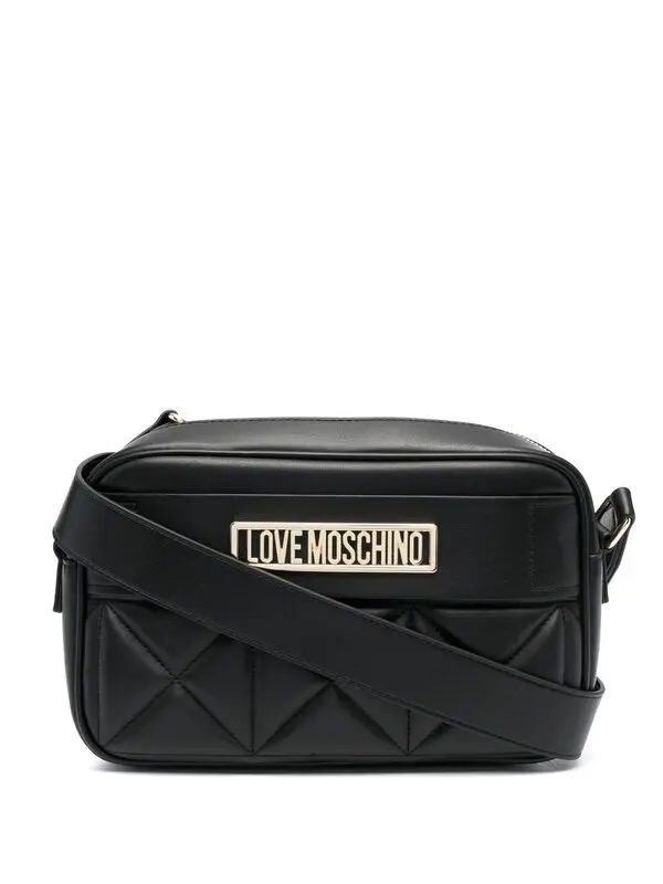 Moschino Quilted Crossbody Bag With Logo Plaque - Black