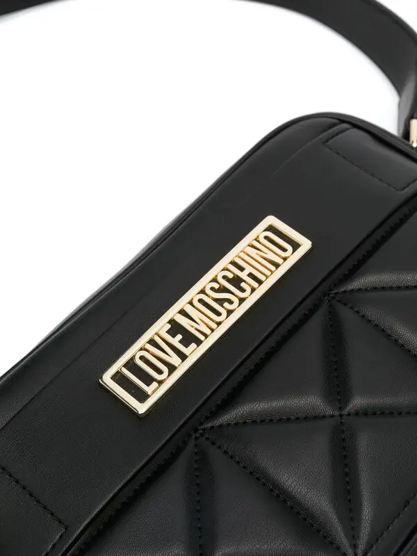 Moschino Quilted Crossbody Bag With Logo Plaque - Black