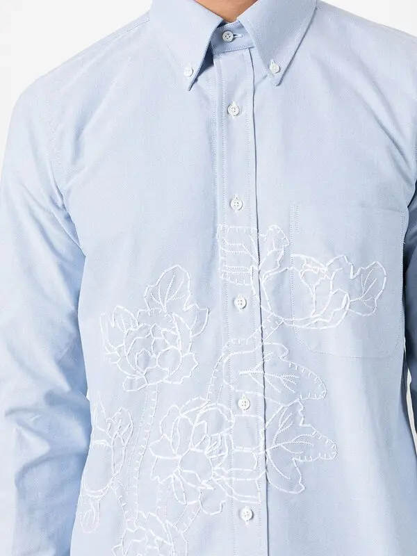 Thom Browne Floral-embroidered Long-sleeve Shirt