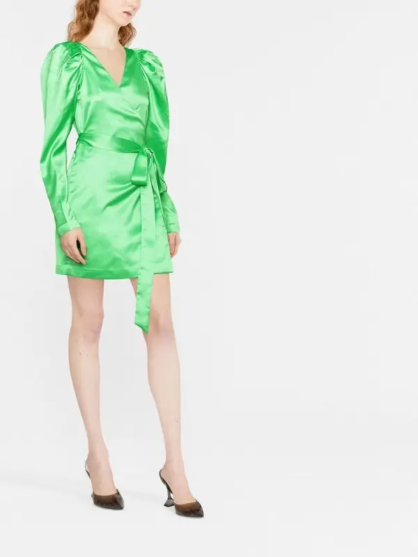 ROTATE BY BIRGER CHRISTENSEN Bridget Satin Wrap Mini Dress - Green