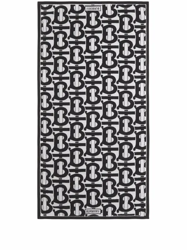 Burberry Monogram-pattern Jacquard Cotton Bath Towel - Black