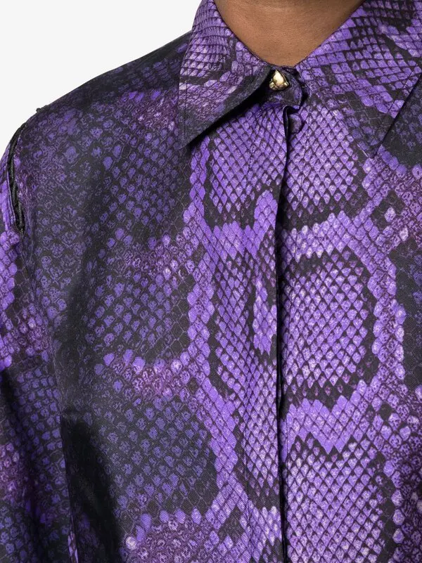 Roberto Cavalli Snake-print Silk Shirt - Purple