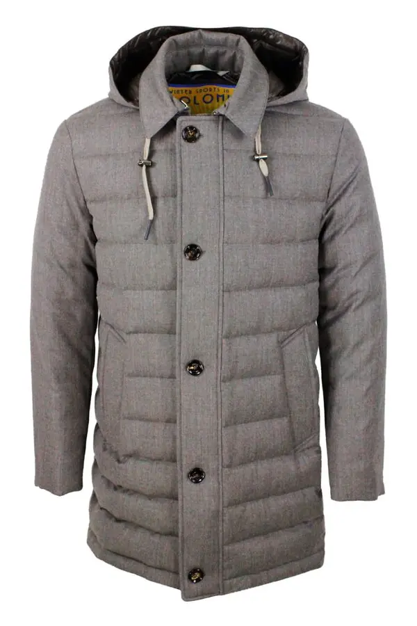 KIRED Wool And Cashmere Coat Padded With Real Goose Down With Detachable Hood