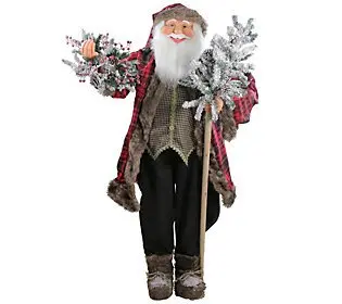 NORTHLIGHT 5' Standing Santa Figurine W/ Flocke Alpine Tree - One-color