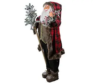 NORTHLIGHT 5' Standing Santa Figurine W/ Flocke Alpine Tree