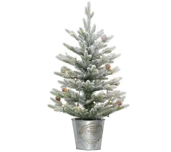 PULEO INTERNATIONAL Puleo Pre-lit 2' Flocked Table Top Artificial C Hristmas Tree - One-color