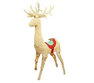 NORTHLIGHT 60' Beige & Red Pre-lit Standing Rei Deer Decor - One-color