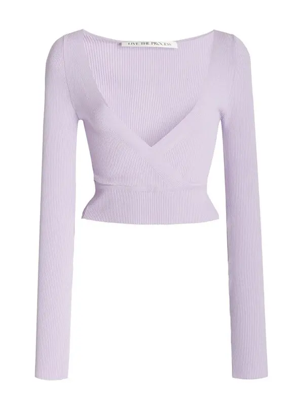 Live The Process Verso Ribbed-knit Cropped Wrap Top