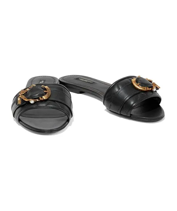 Dolce & Gabbana Buckle-embellished Quilted Leather Slides