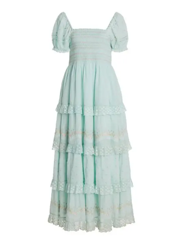 LoveShackFancy Capella Tiered Lace-trimmed Smocked Cotton Maxi Dress