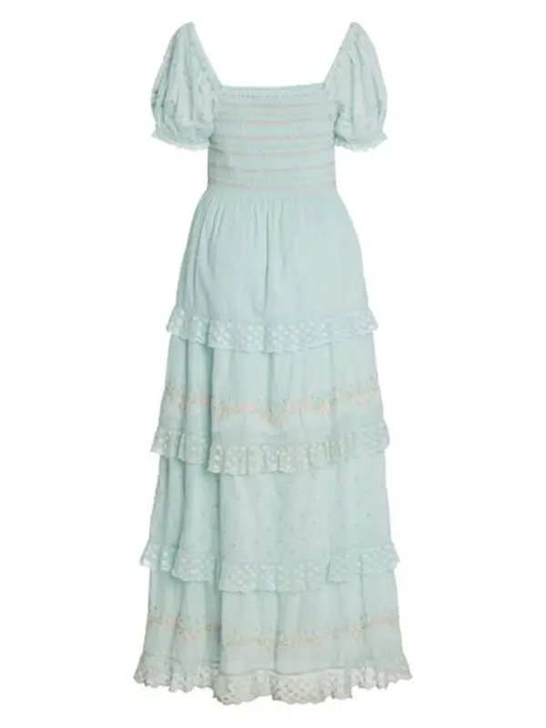 LoveShackFancy Capella Tiered Lace-trimmed Smocked Cotton Maxi Dress