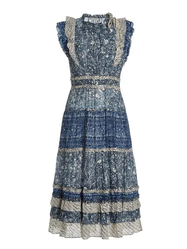 Ulla Johnson Kiri Ruffled Patchwork Cotton-blend Midi Dress