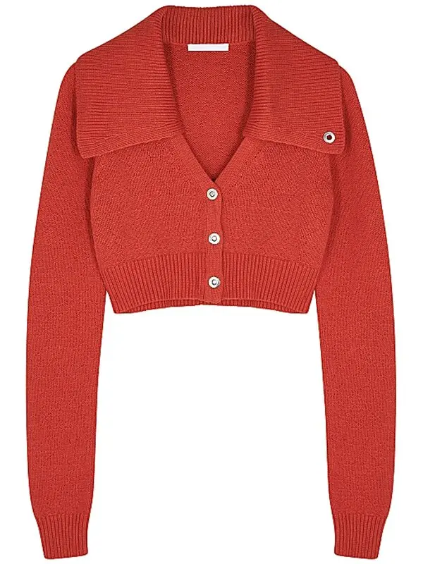 HELMUT LANG Red Cropped Cotton-blend Cardigan