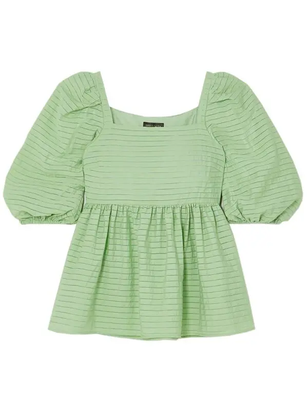 Stine Goya Kinsley Striped Satin-jacquard Peplum Top