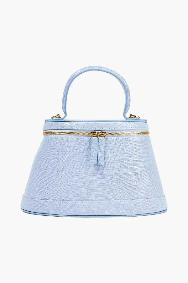 By Far Annie Lizard-effect Leather Tote Blue