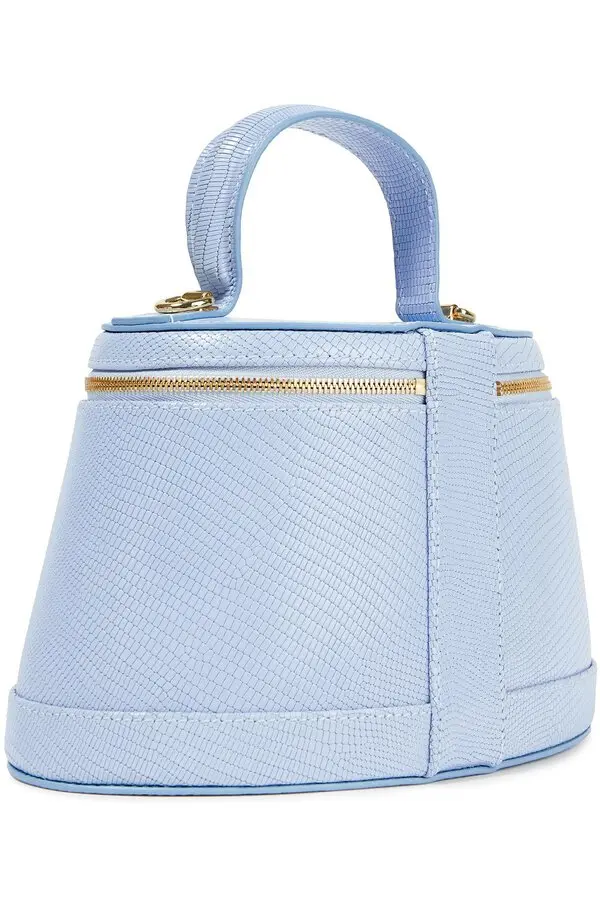 By Far Annie Lizard-effect Leather Tote Blue