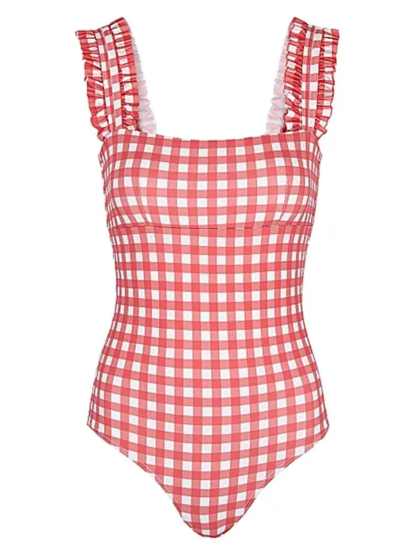 Ephemera Red Gingham Ruffle-trimmed Swimsuit