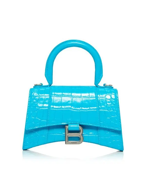 BALENCIAGA Hourglass Mini Croc-effect Leather Bag
