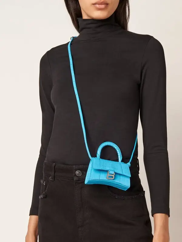 BALENCIAGA Hourglass Mini Croc-effect Leather Bag