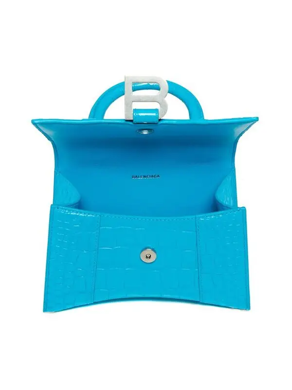 BALENCIAGA Hourglass Mini Croc-effect Leather Bag