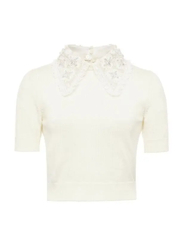 Miu Miu Pearl-embellished Wool Cropped Top
