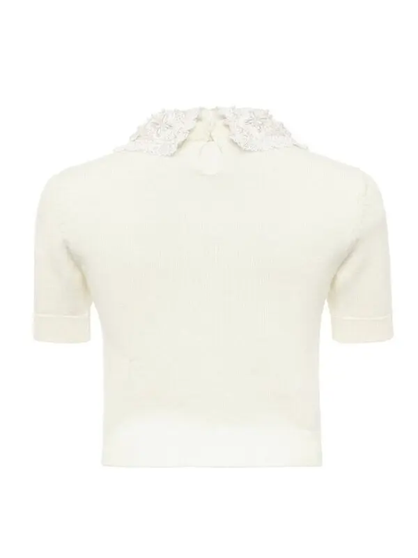 Miu Miu Pearl-embellished Wool Cropped Top