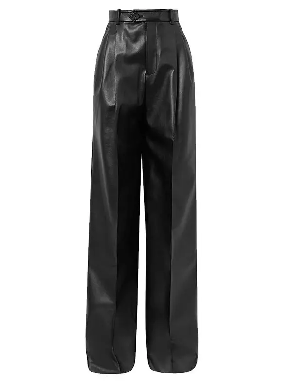 PETER DO Black Pleated Faux Leather Straight-leg Pants