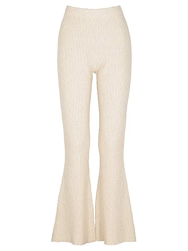 HELMUT LANG Cream Ribbed Flared Cotton-blend Trousers