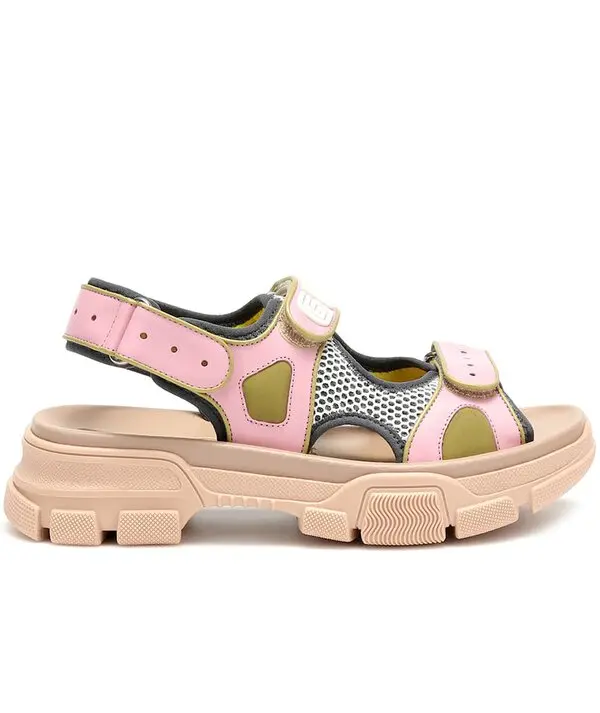 Gucci Aguru Leather And Mesh Sandals