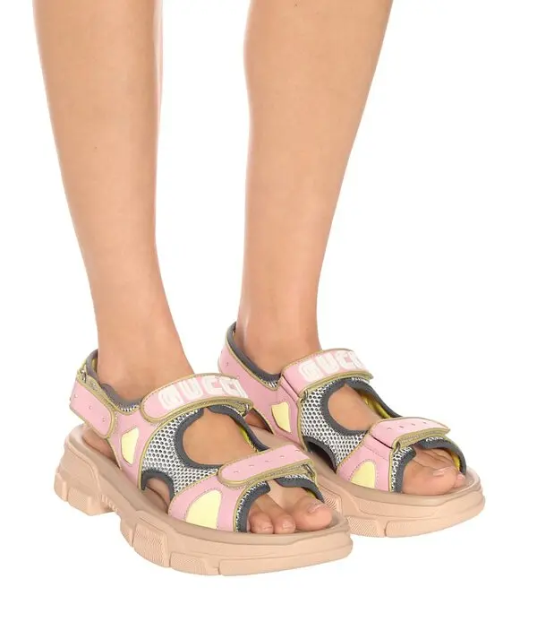 Gucci Aguru Leather And Mesh Sandals