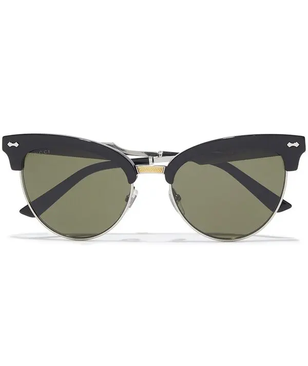 Gucci Cat-eye Acetate, Silver And Gold-tone Sunglasses