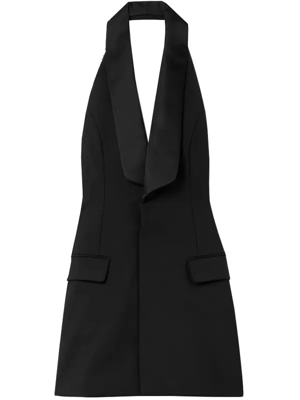 AREA Crystal-embellished Satin-trimmed Woven Halterneck Mini Dress
