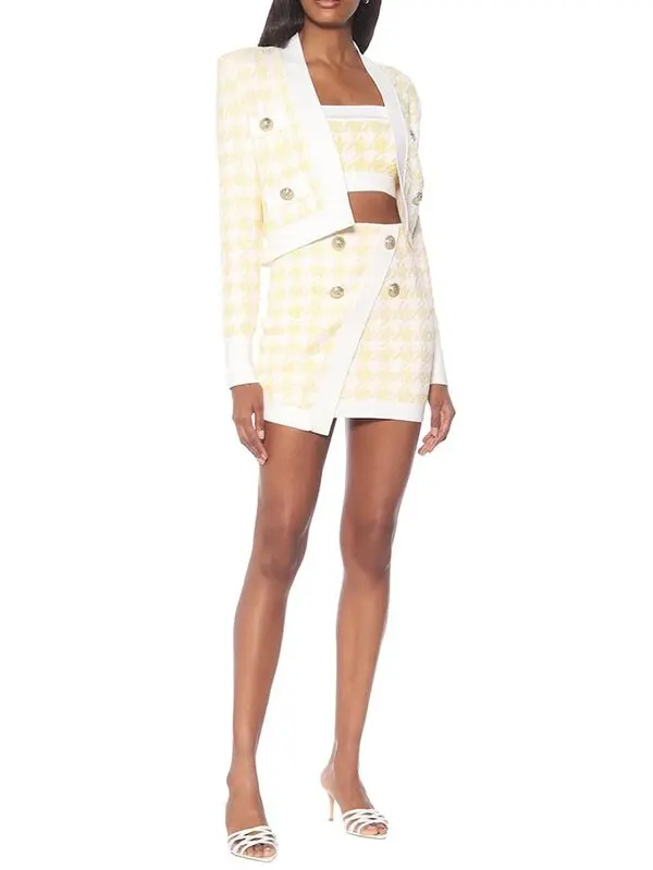 BALMAIN X MYTHERESA Exclusive To – Houndstooth Jacquard Cropped Jacket