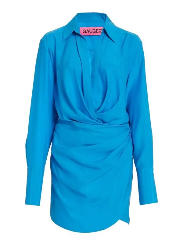 Gauge81 Naha Draped Silk Mini Shirt Dress